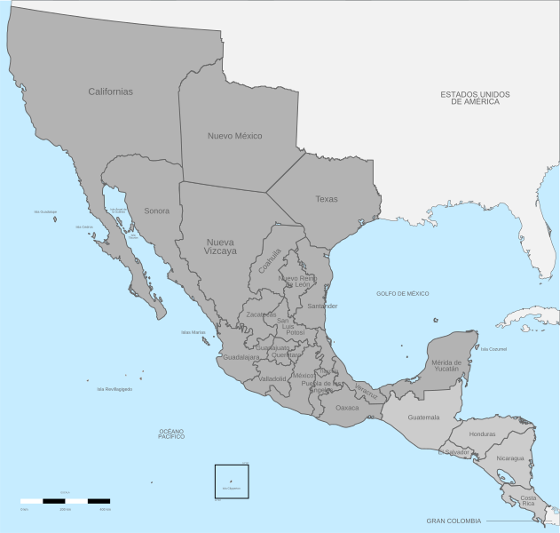 Archivo: Political divisions of Mexico 1821 (location map scheme)